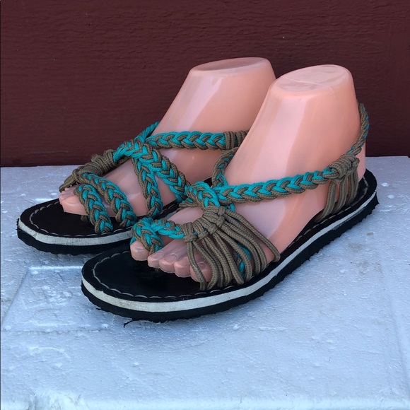 no name | Shoes | Braided Sandals In Brown And Teal Summer Beach ...